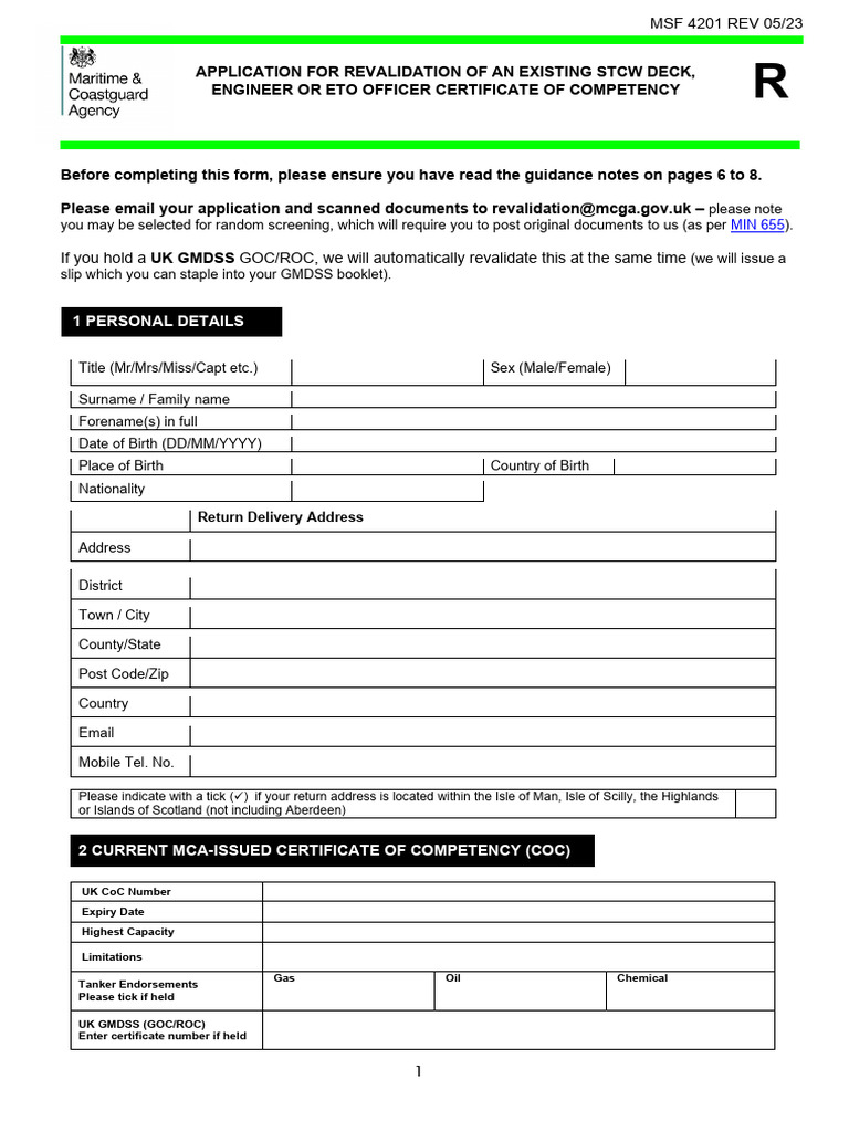 CoC Revalidation MSF 4201 Rev 0523 | PDF | Freight Transport | Watercraft