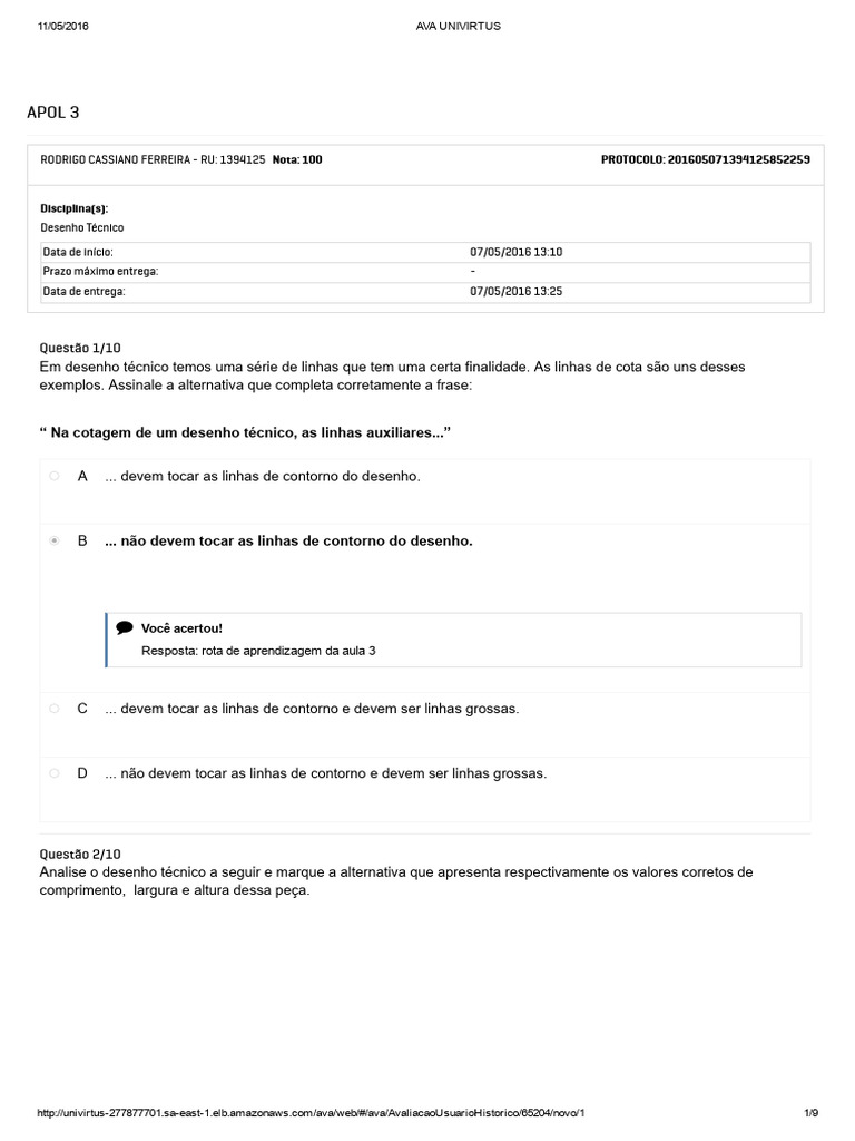 Apol 3 - Desenho Técnico | PDF | Desenho | Aprendizado