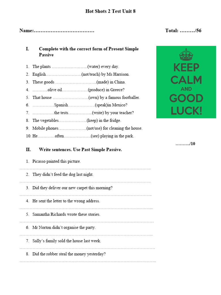 Hot Shots 2 Unit 8 Test Tsvety | PDF | Linguistic Morphology | Grammar