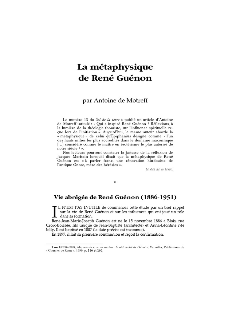 Métaphysique de René Guénon expliquée | PDF | Noûs | Intuition