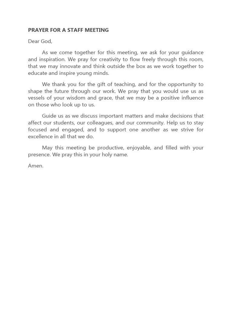 Prayer For A Staff Meeting | PDF