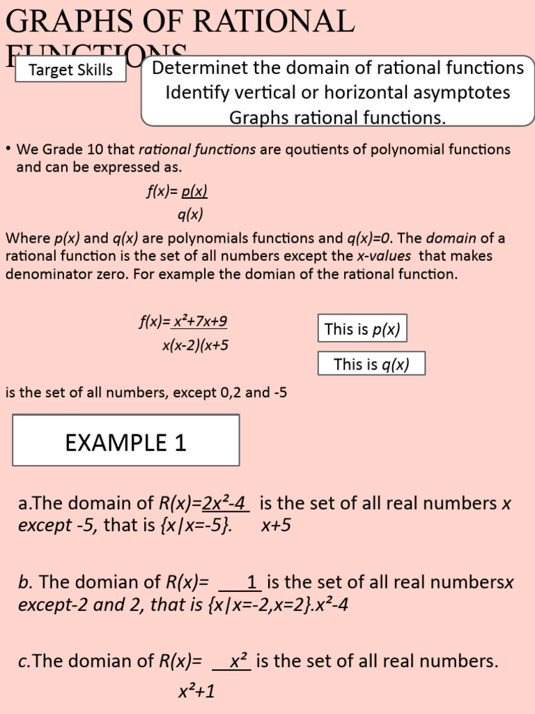 Determinet The Domain of Rational Functions Identify Vertical or ...