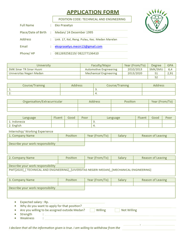 Application Form | PDF | Engineering | Physical Sciences