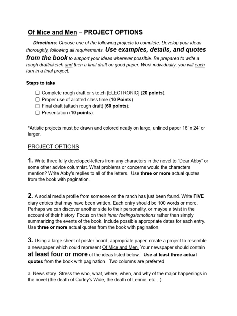 Of Mice and Men Project | PDF | Books