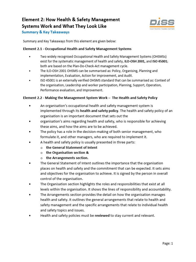 Element 2 Key Take Aways | PDF | Policy | Occupational Safety And Health Element 2 Key Take Aways | PDF | Policy | Occupational Safety And Health
