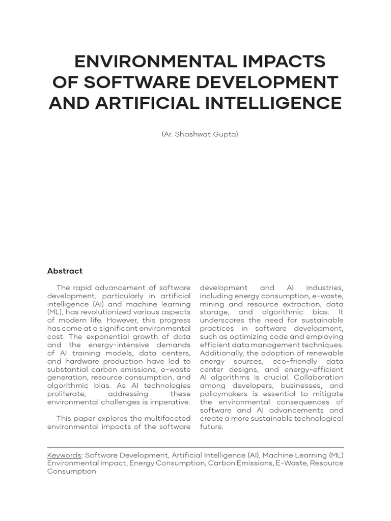 Environmental Impacts of Software Development and AI | Download Free PDF | Artificial ...