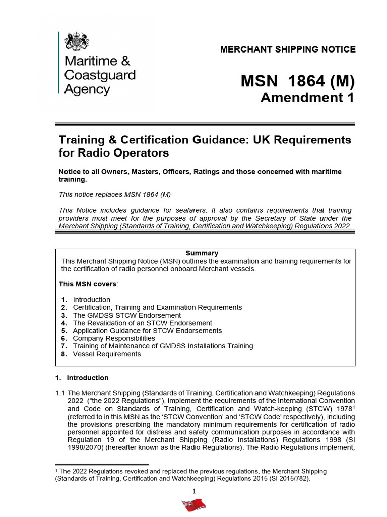 Merchant Shipping Notice 1864 Amendment 1 | PDF | Shipping