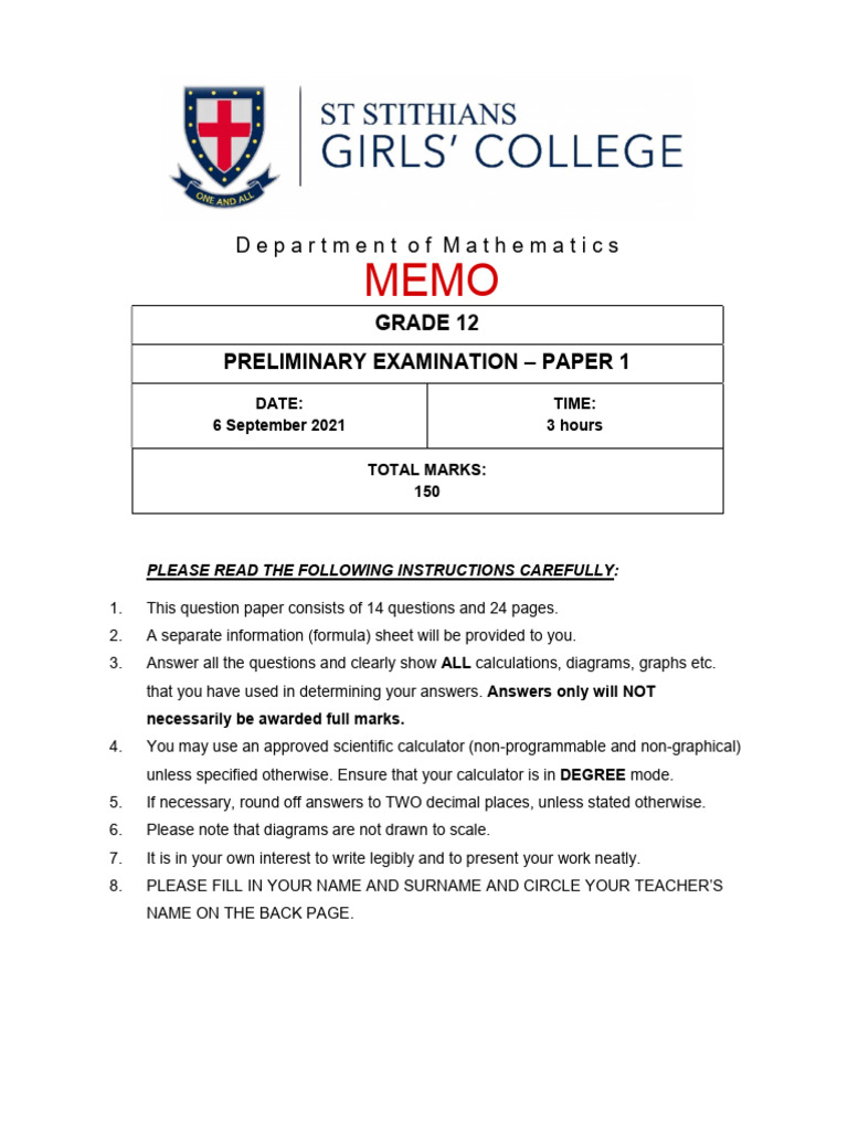 Gr 12 Prelim P1 FINAL 2021 MEMO | PDF | Interest | Loans