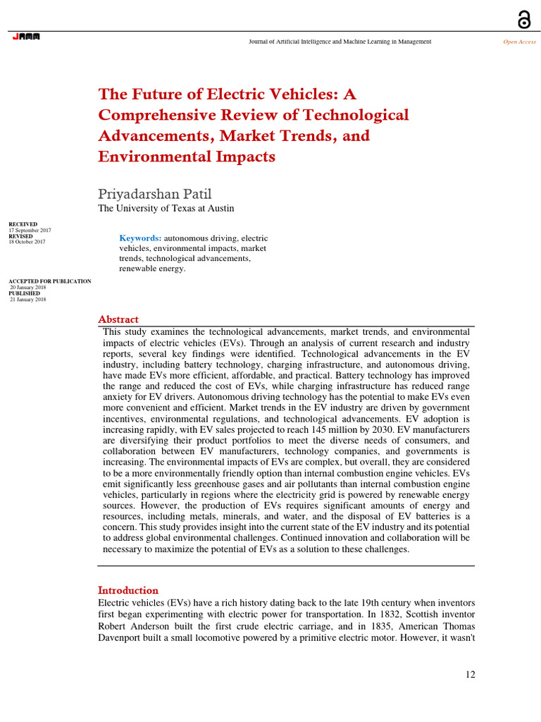 The Future of Electric Vehicles A Comprehensive Review of Technological Advancements, Market ...