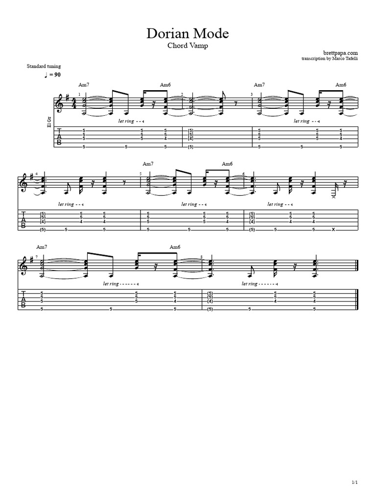 Guitar Chord Vamp for Dorian Mode | PDF | Elements Of Music | Music Theory