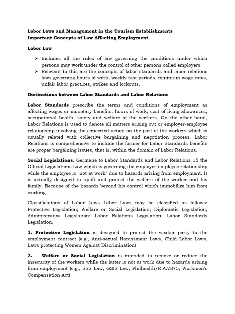 Labor Laws and Management in The Tourism Establishments | PDF | Cost Of ...