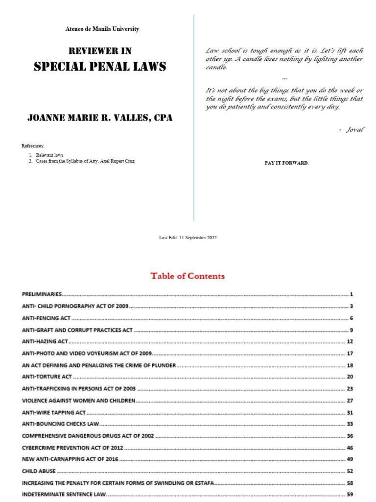 Special Penal Laws - Jo Valles | PDF | Crimes | Crime & Violence