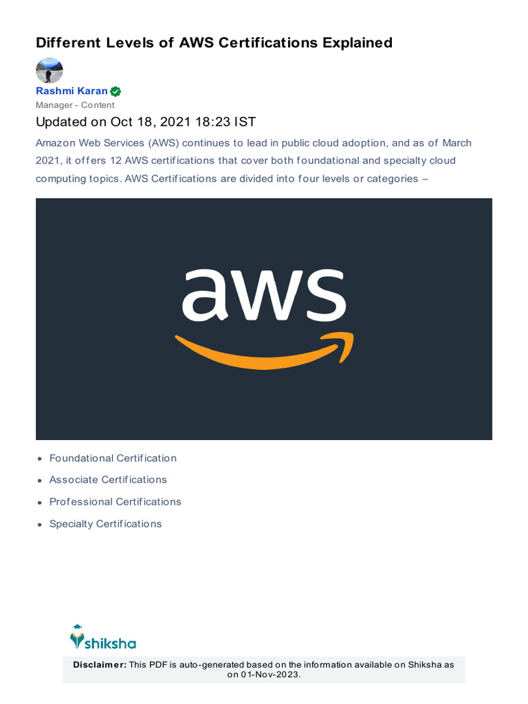 AWS Certification Levels Guide | PDF | Amazon Web Services | Databases