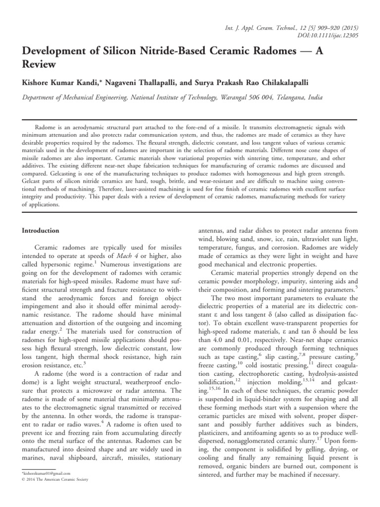 Development of Silicon Nitride-Based Ceramic Radomes - A Review | PDF ...