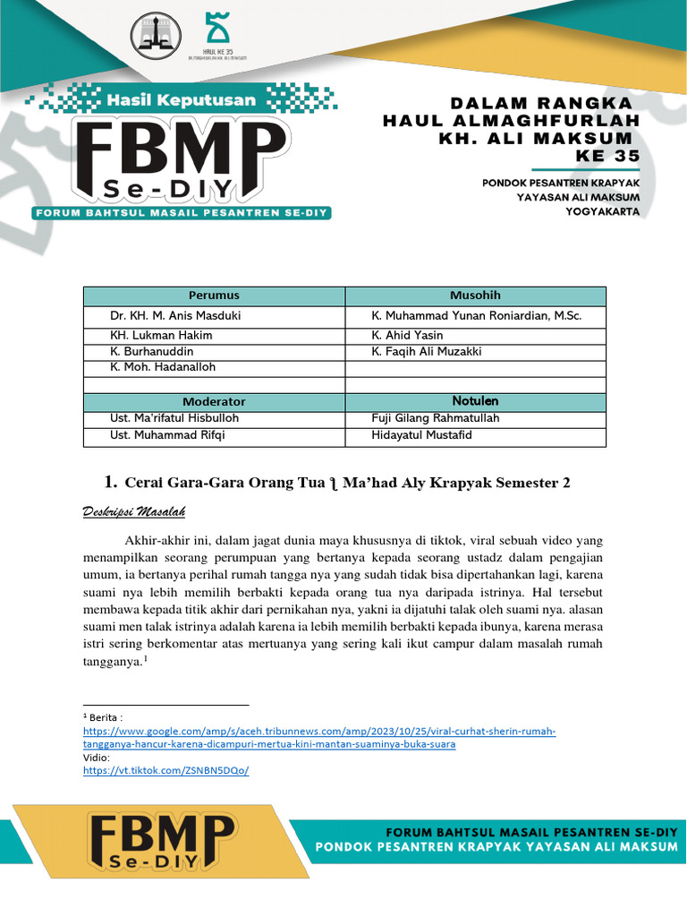 Rumusan BM PP Krapyak Ali Maksum | PDF