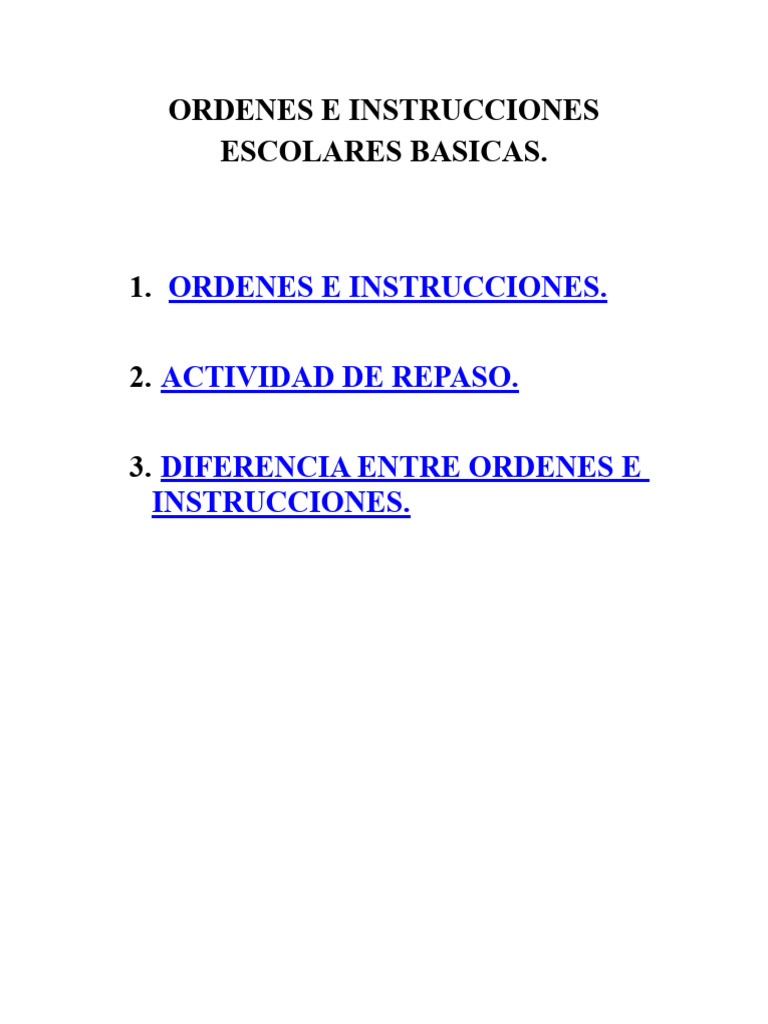 Ordenes e Instrucciones Escolares Basicas Jero | PDF