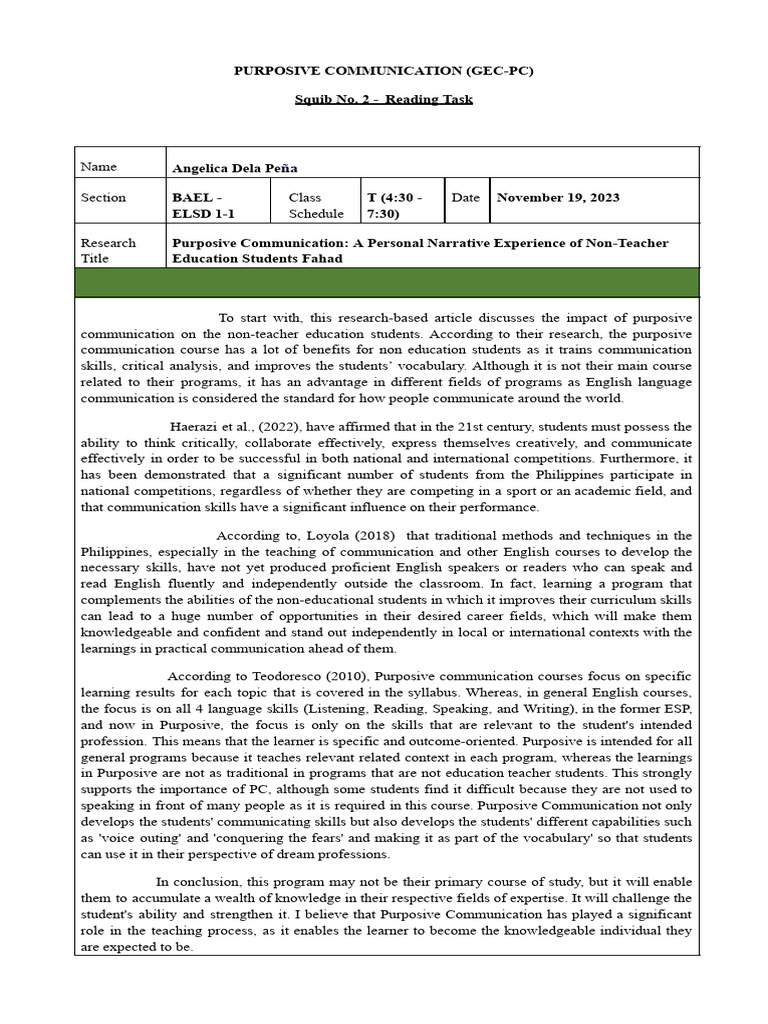 Purposive Communication (Gec-Pc) | PDF | Communication | Critical Thinking
