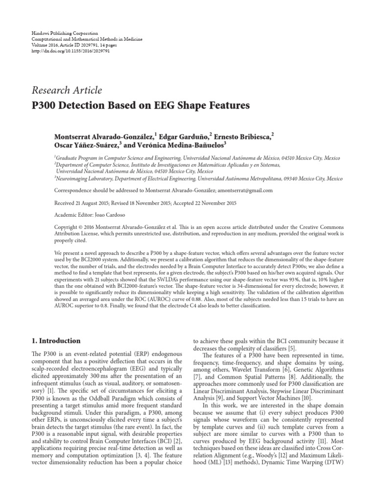 P300 Detection Based On Eeg Shape Features Pdf Event Related Potential Electroencephalography