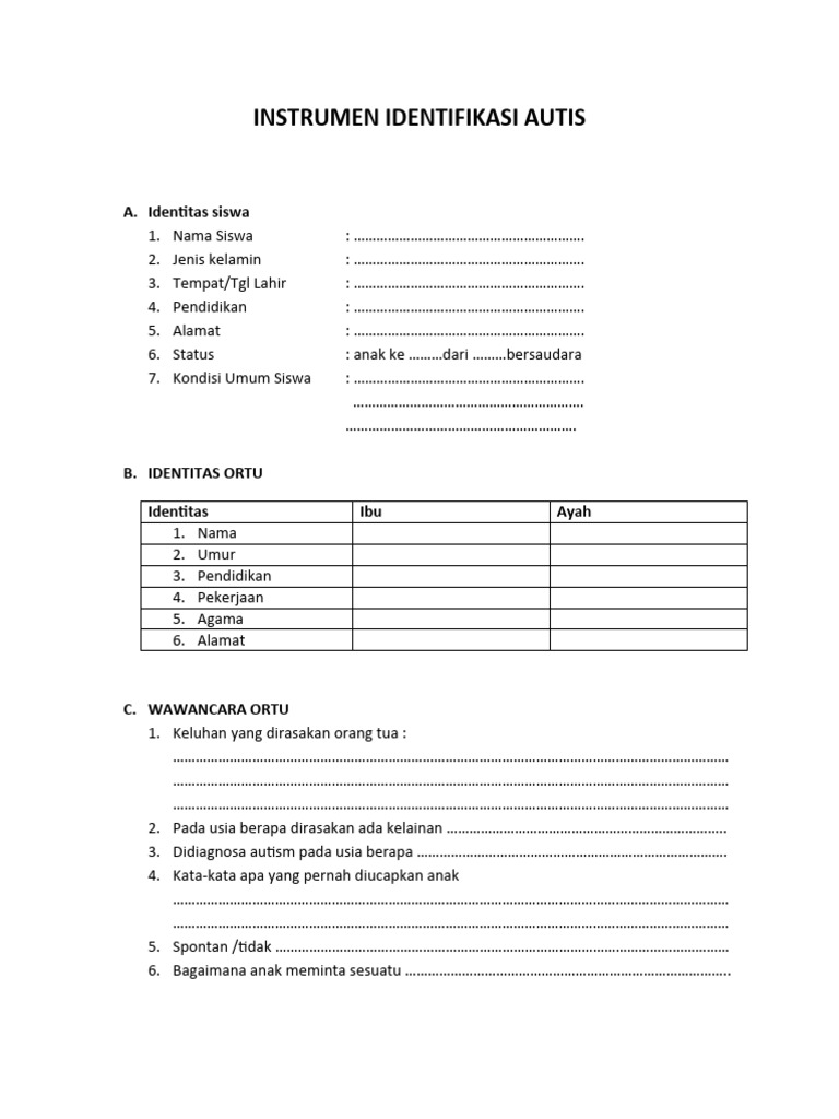 Instrumen Identifikasi Autis | PDF