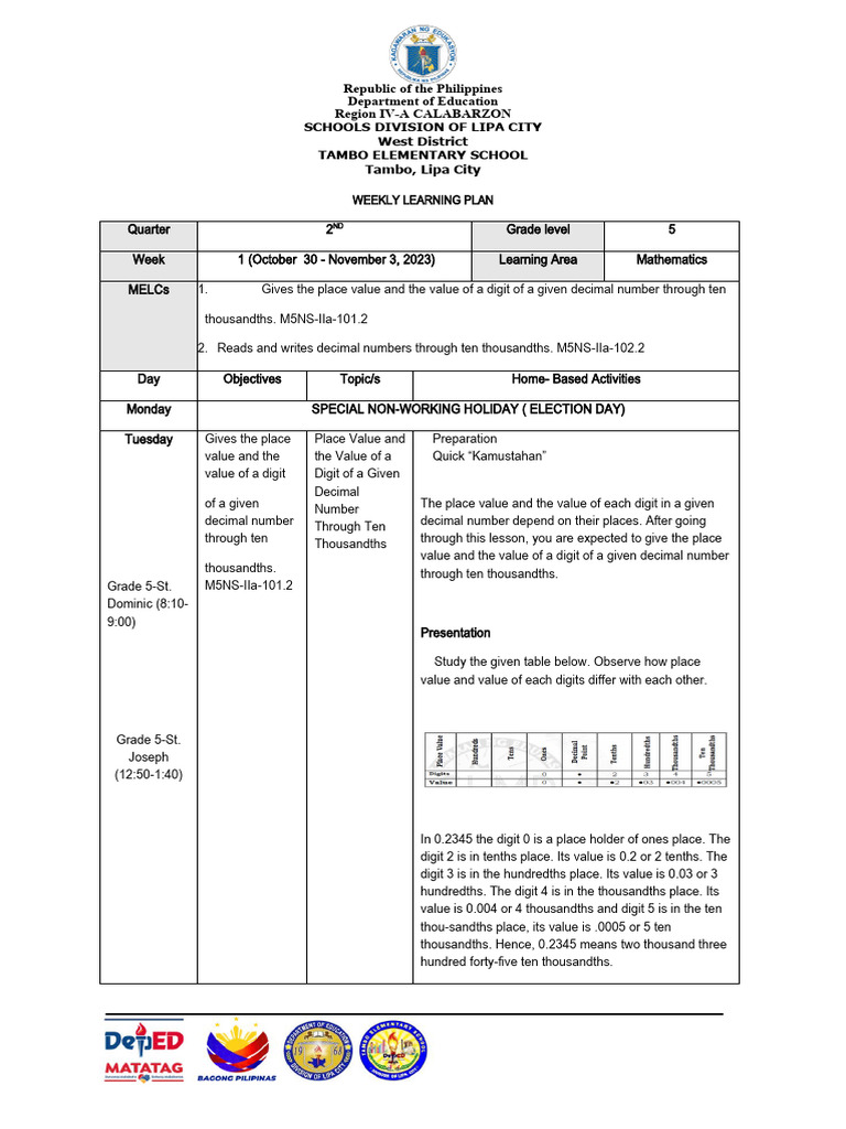 WLP Math5 Q2 Week 1 | PDF | Numbers | Mathematical Notation