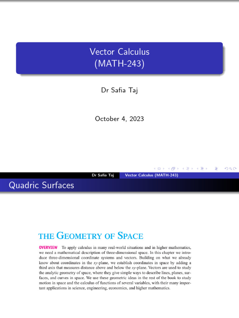 Vector Calculus: Quadric Surfaces | PDF | Geometry | Differential Geometry