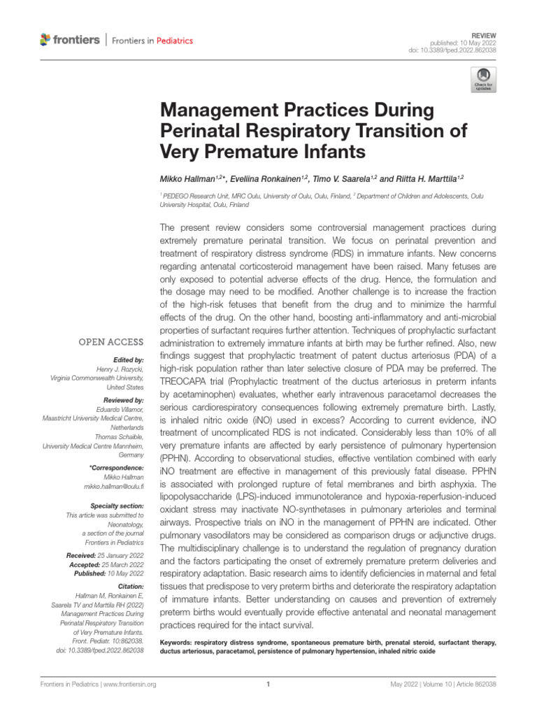 Management Practices During Perinatal Respiratory Transition of | PDF ...