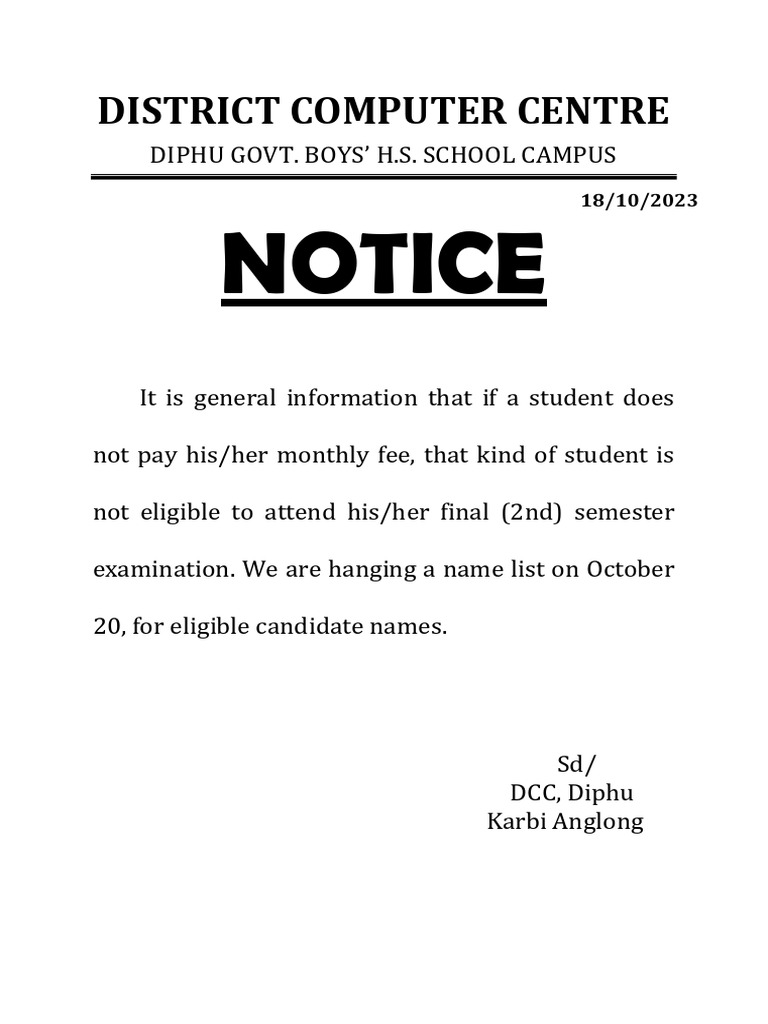 Notice: District Computer Centre | PDF