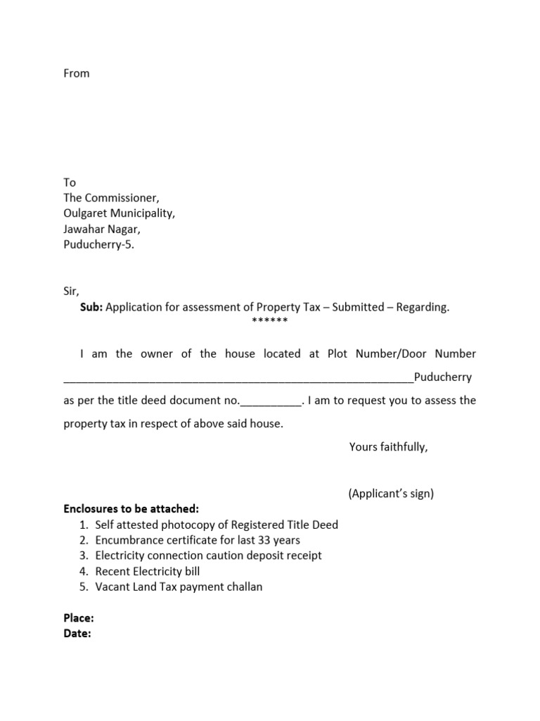 Application For Assessment of Property Tax | PDF | Law | Home & Garden