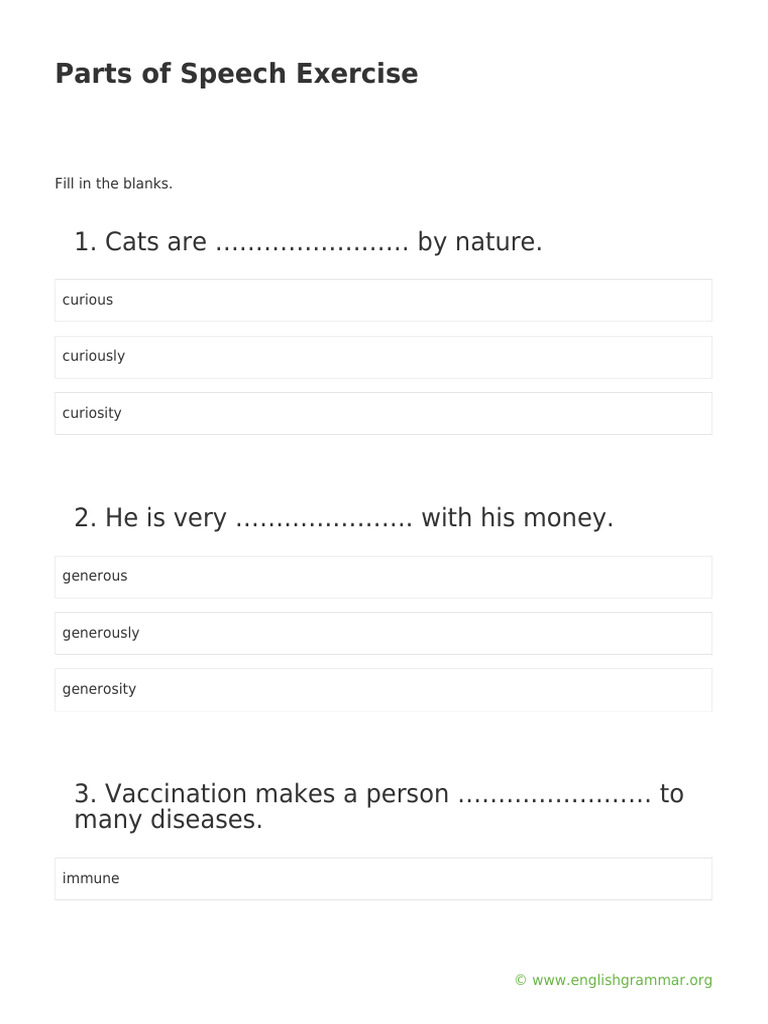 Parts of Speech Exercise | PDF