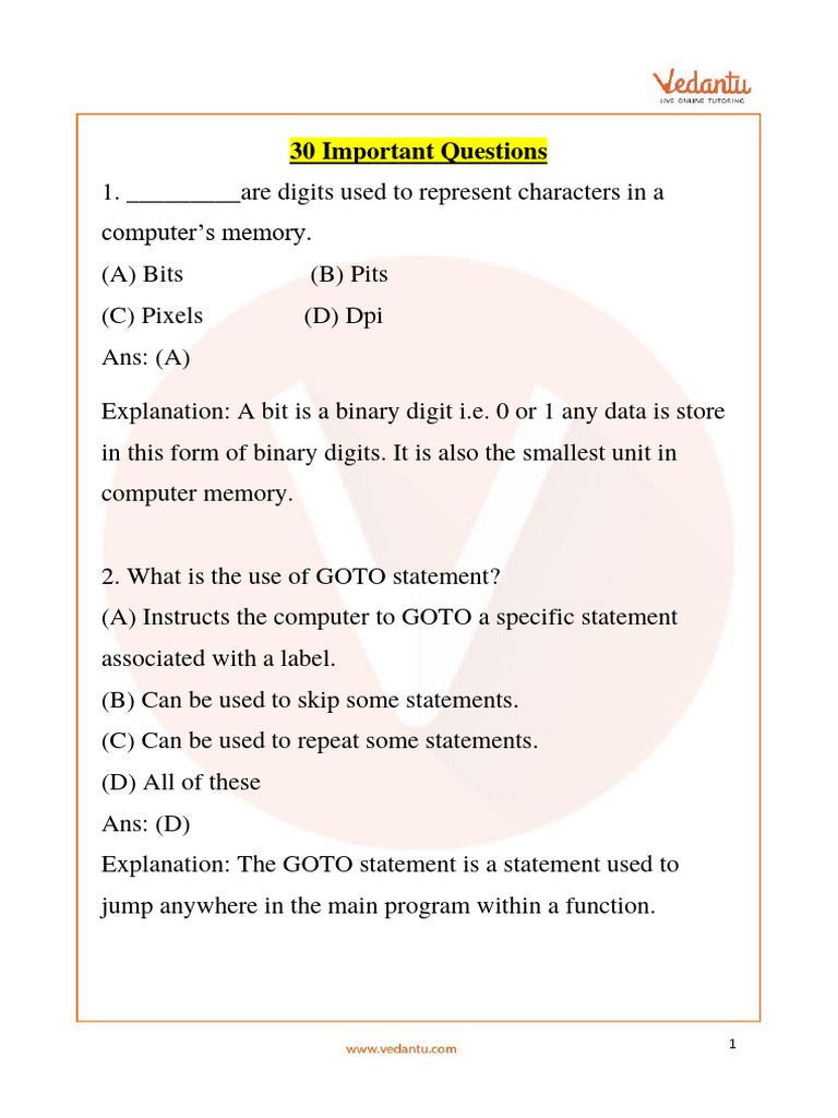 NCO Important Questions For Class 7 | Download Free PDF | Computer Data Storage | Random Access ...