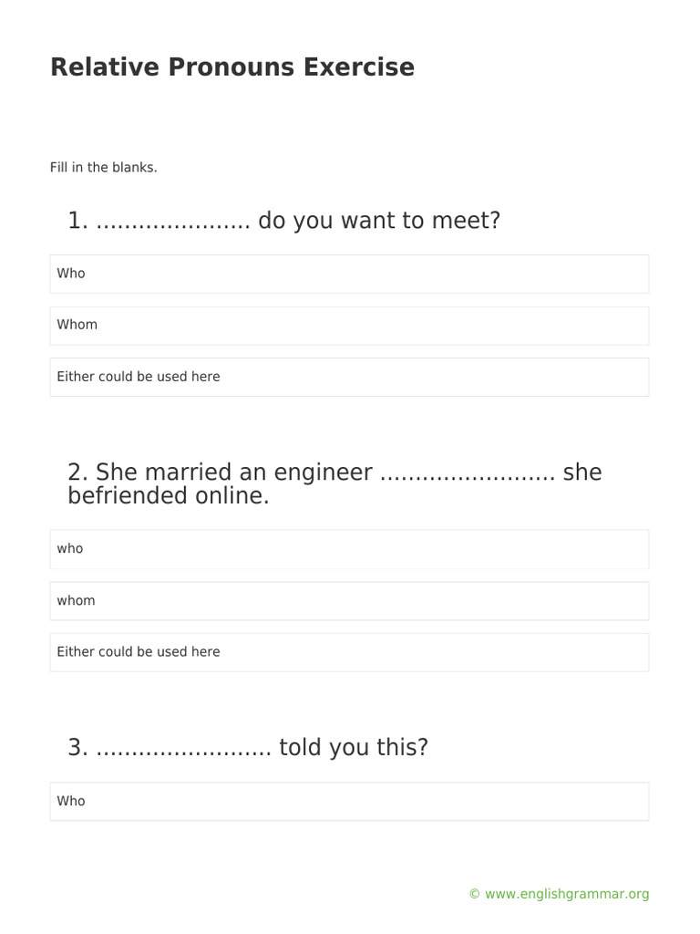 Relative Pronouns Exercise | PDF