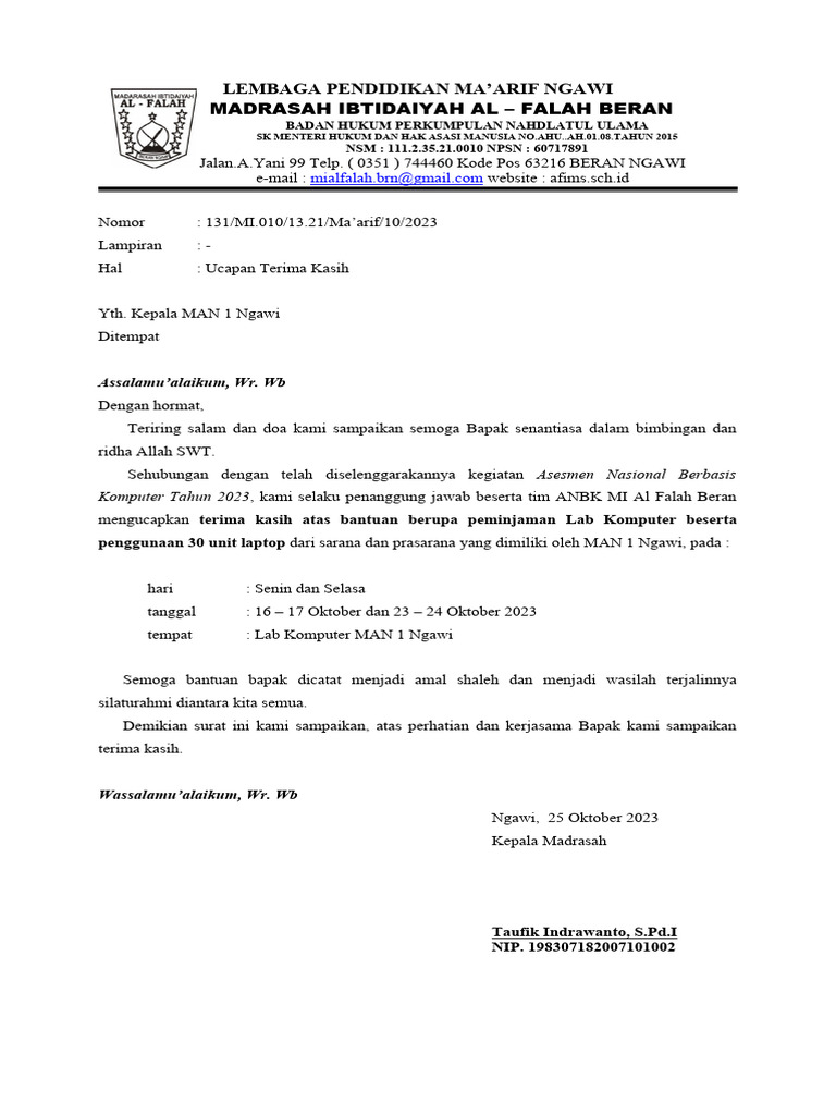 Surat Terima Kasih Pdf