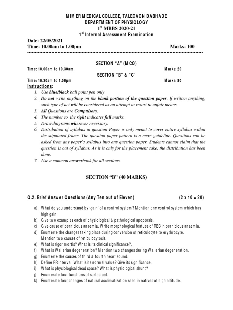 MBBS 1st Year Physiology Exam Pattern | PDF | Heart | Cardiac Muscle