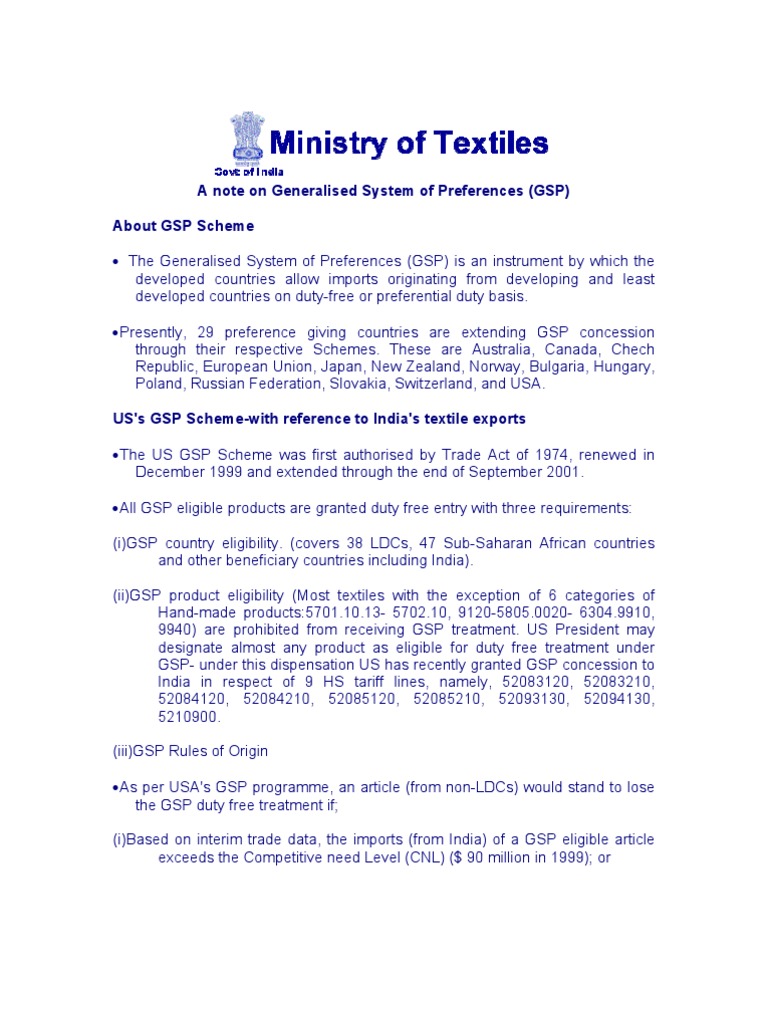 GSP Scheme | PDF | Global Business Organization | International Trade