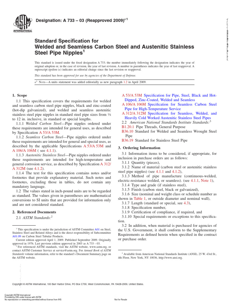 ASTM A733 (Dimencion D Niples) | PDF | Pipe (Fluid Conveyance) | Industrial Processes