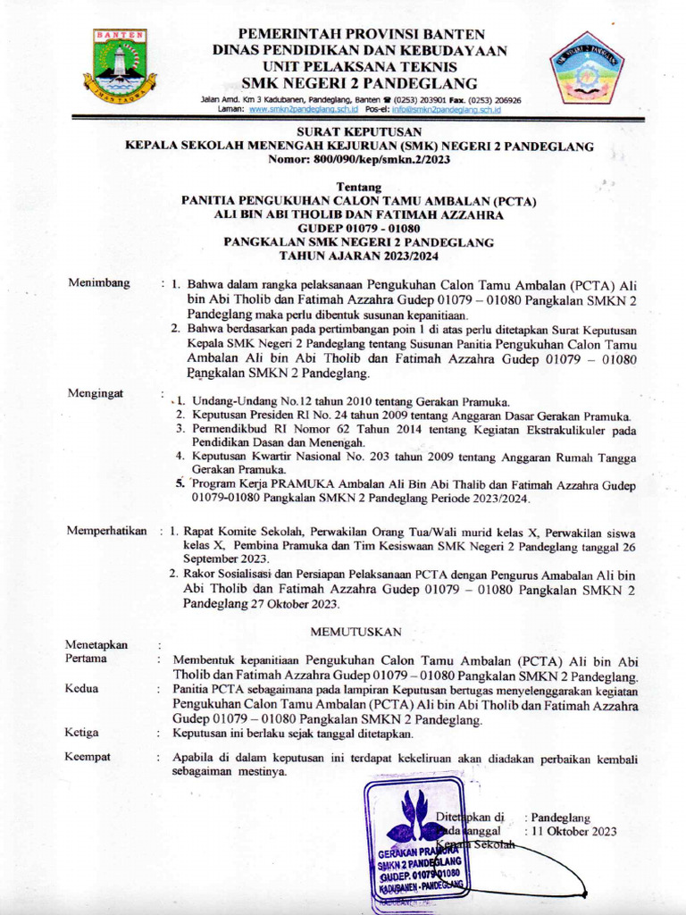 SK Panitia Guru PCTA 2023 | PDF