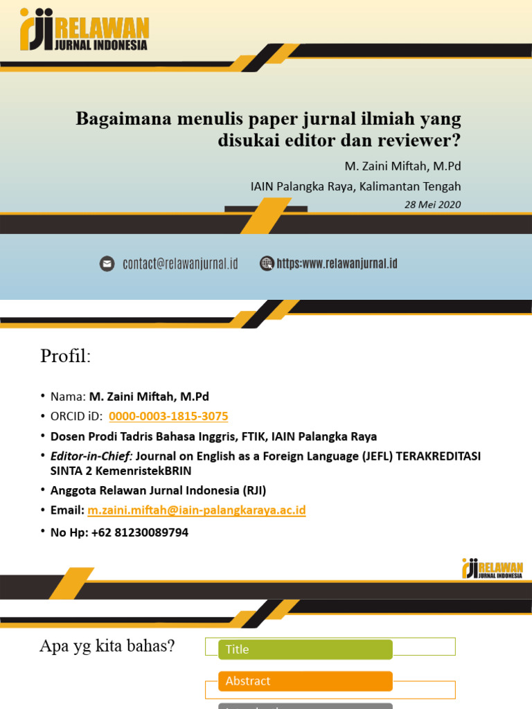 Menulis Paper Jurnal Ilmiah - M. Zaini Miftah | PDF | Linguistics | Learning