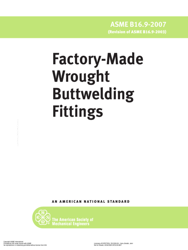 Asme B16 9 - 2007 - Factory-Made Wrought Buttwelding Fittings | PDF ...