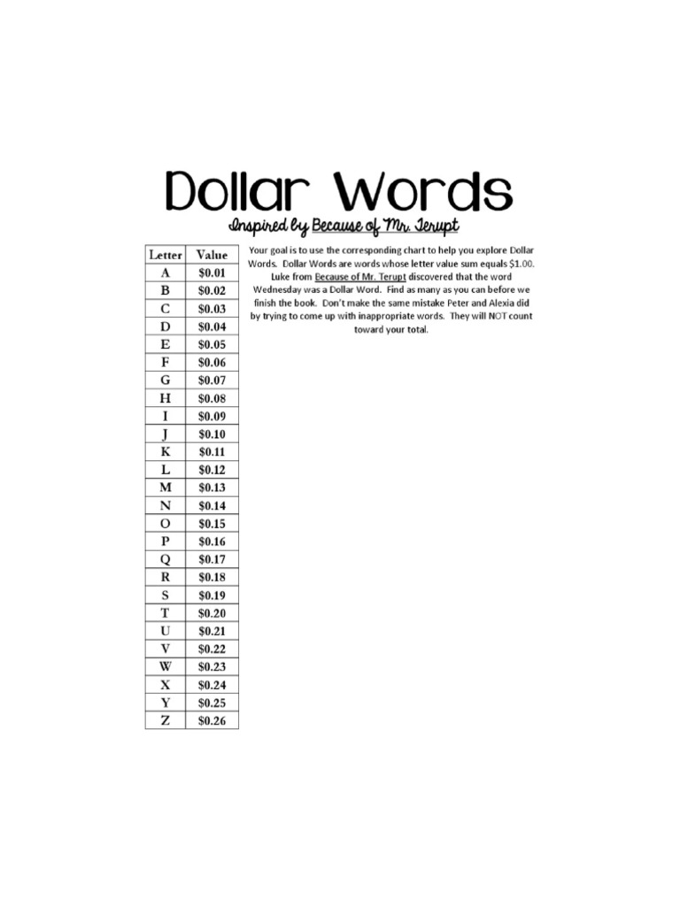 One Dollar Words | PDF