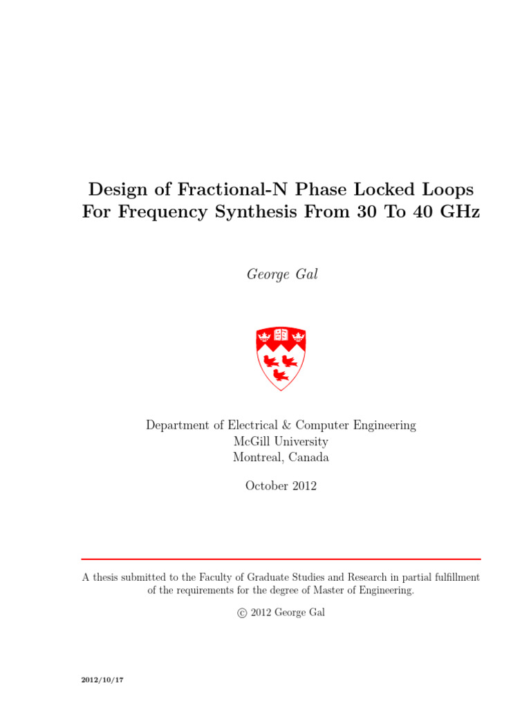 Design Of Fractionaln Phase Locked Loops For Frequency Synthesis From 30 To 40 Ghz Download