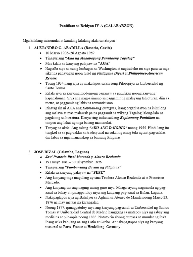 Panitikan Sa Rehiyon IV | PDF