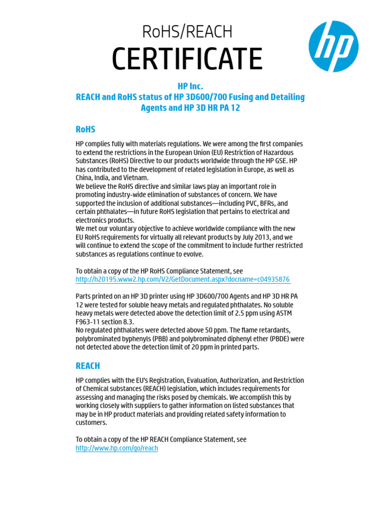 PA 12 ROHS Certicate | PDF | Materials | Chemistry