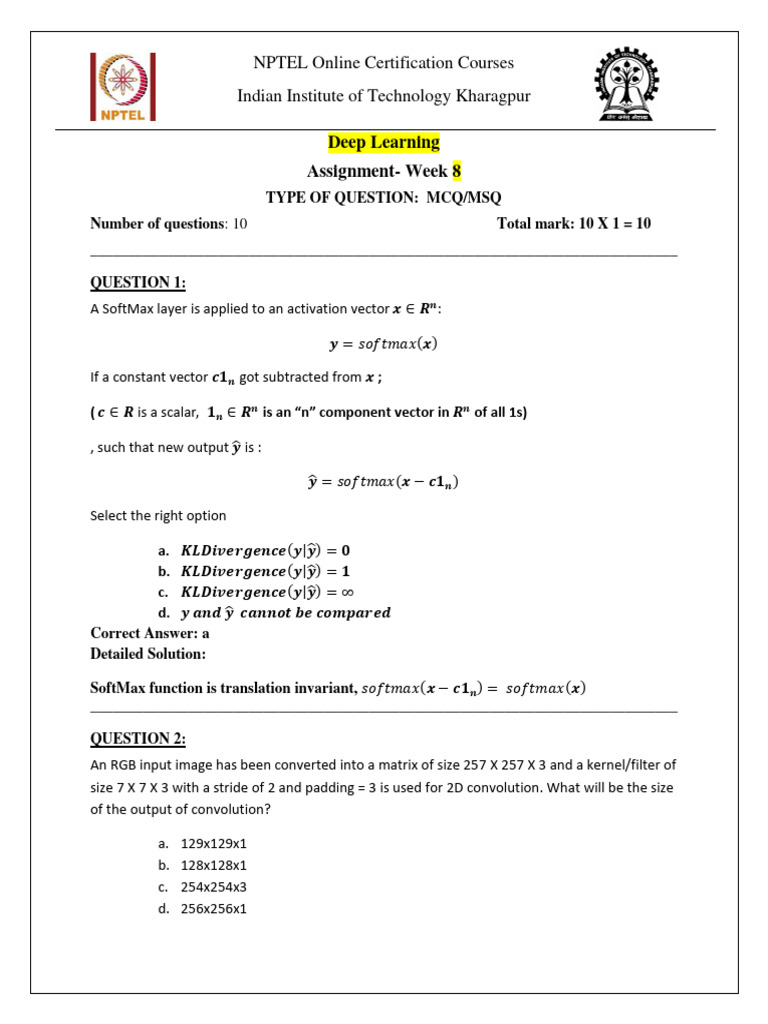 DL - Assignment 8 Solution | PDF | Artificial Neural Network | Learning DL - Assignment 8 Solution | PDF | Artificial Neural Network | Learning
