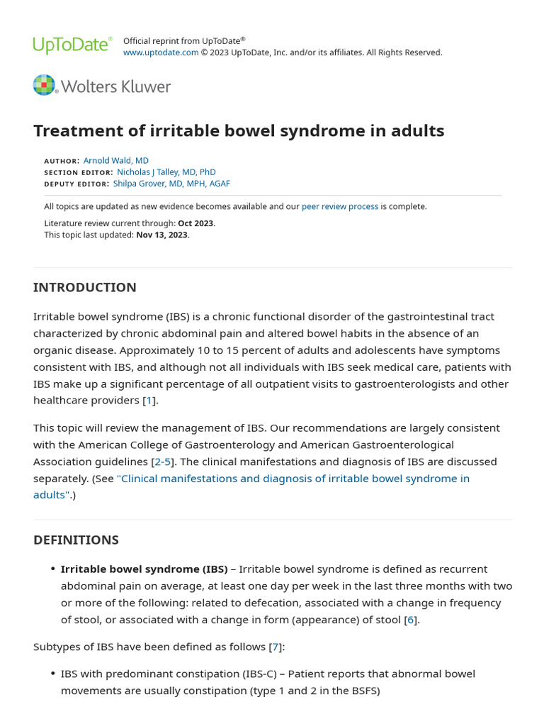 Treatment of Irritable Bowel Syndrome in Adults - UpToDate | PDF | Irritable Bowel Syndrome ...