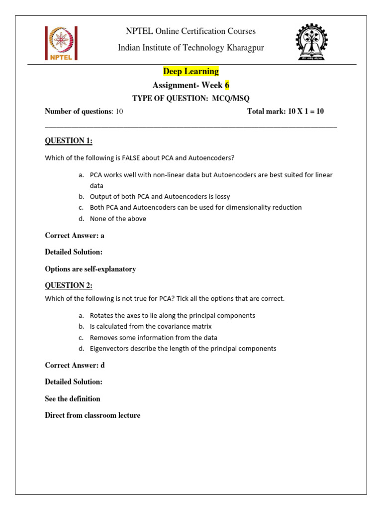 DL - Assignment 6 Solution | PDF | Principal Component Analysis ...