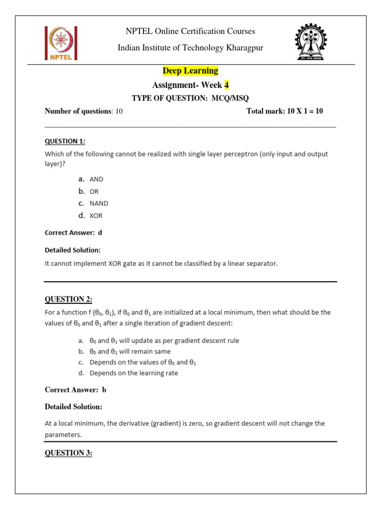 Deep Learning Week 4 Assignment Answers Pdf Applied Mathematics