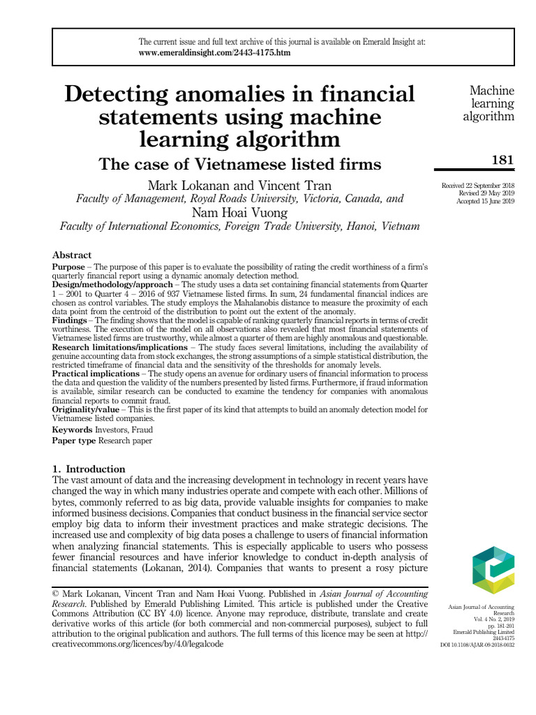 Detecting Anomalies in Financial Statements Using ML | PDF | Probability Distribution | Machine ...