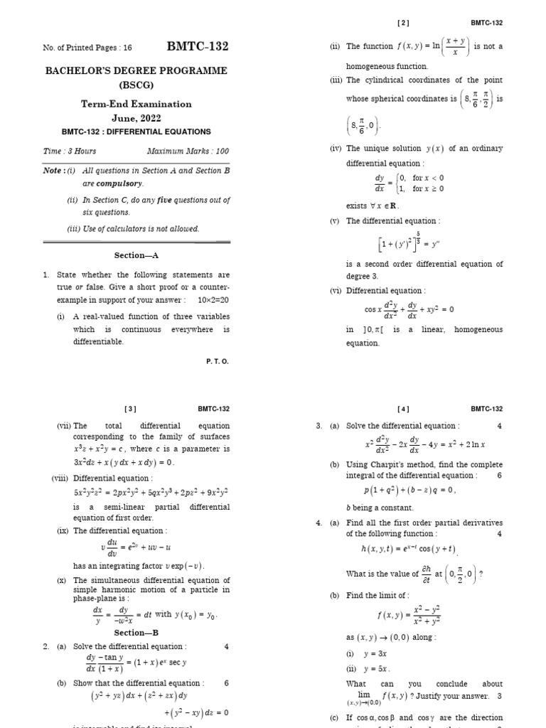 BMTC 132 | PDF | Equations | Differential Equations