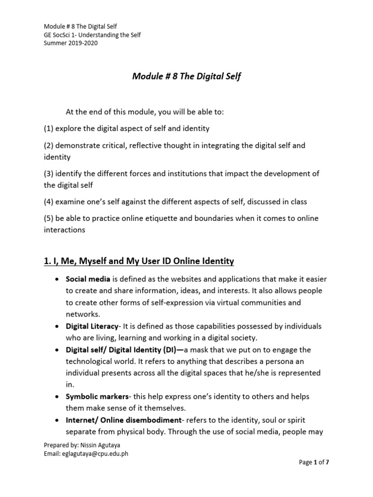 Understanding the Digital Self | PDF | Identity (Social Science ...