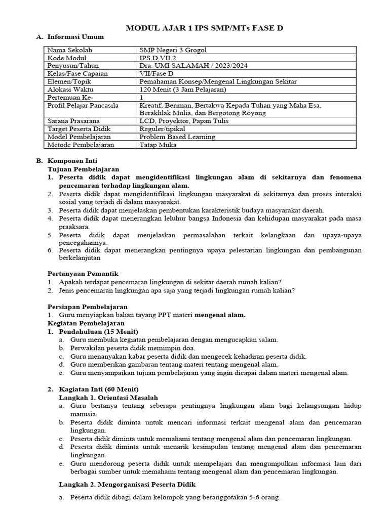 Ips SMP Kelas Vii - Modul Ajar 2.1 (Bab 2) | PDF